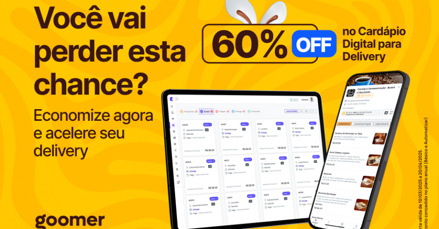 Sua Páscoa mais ágil, com economia: 60% OFF no delivery da Goomer | Goomer